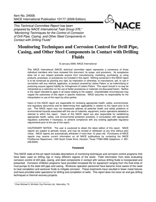 Monitoring Techniques and Corrosion Control for Drill Pipe, Casing, and ...