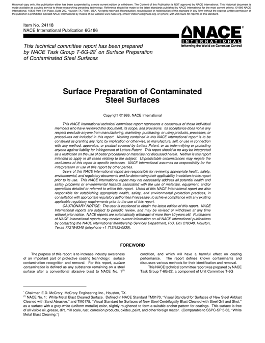 Surface Preparation of Contaminated Steel Surfaces | Standards ...