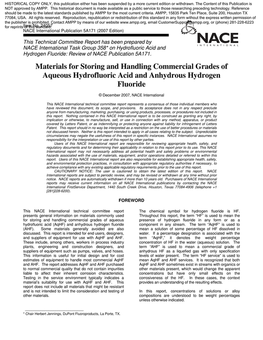 Materials for Storing and Handling Commercial Grades of Aqueous ...