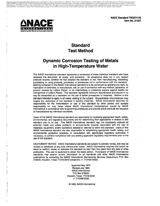 Dynamic Corrosion Testing of Metals in High-Temperature Water ...