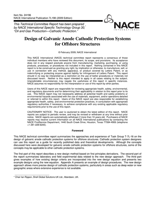 Design of Galvanic Anode Cathodic Protection Systems for Offshore ...