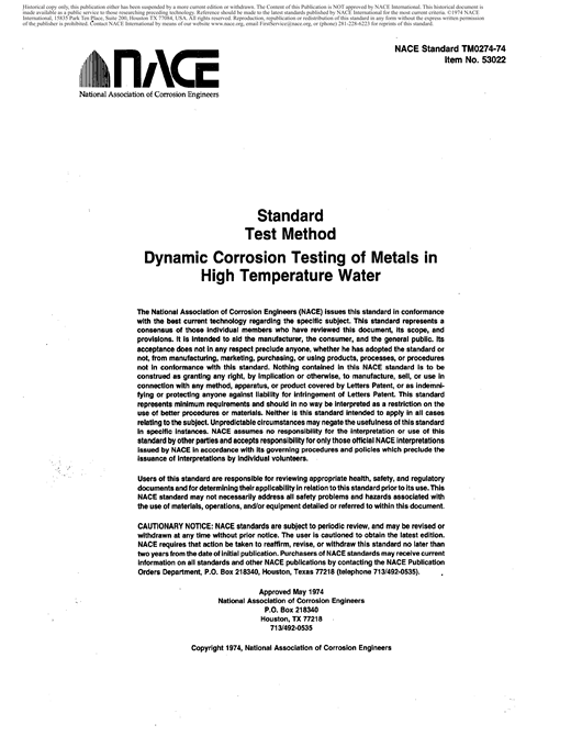 Dynamic Corrosion Testing of Metals in High Temperature Water ...