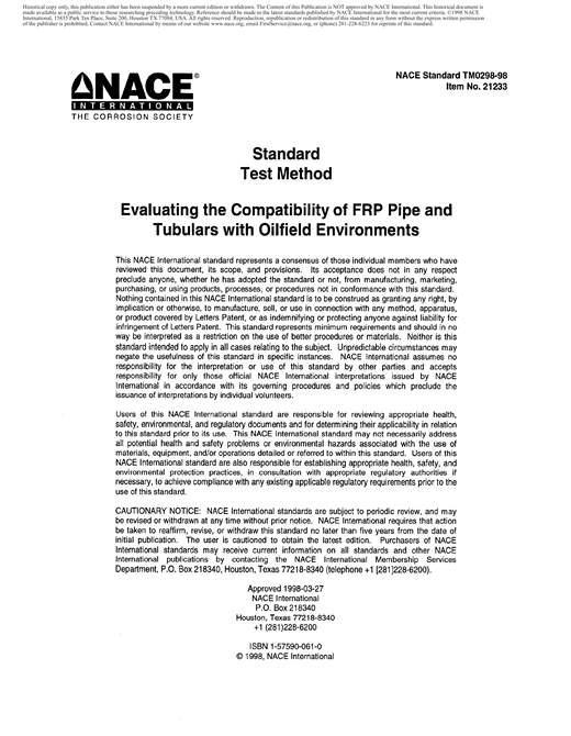 Evaluating the Compatibility of FRP Pipe and Tubulars with Oilfield ...