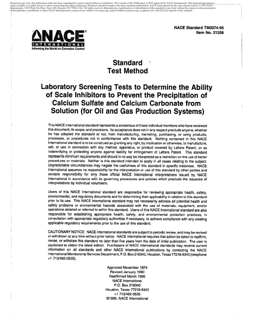 Laboratory Screening Tests to Determine the Ability of Scale Inhibitors ...