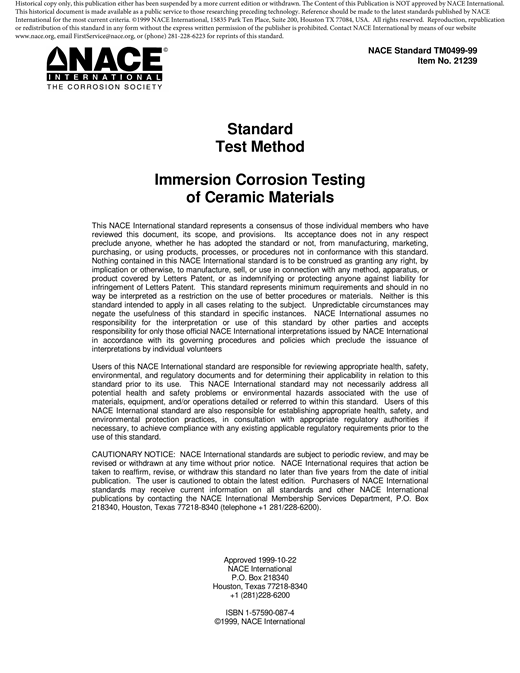 Immersion Corrosion Testing of Ceramic Materials | Standards ...