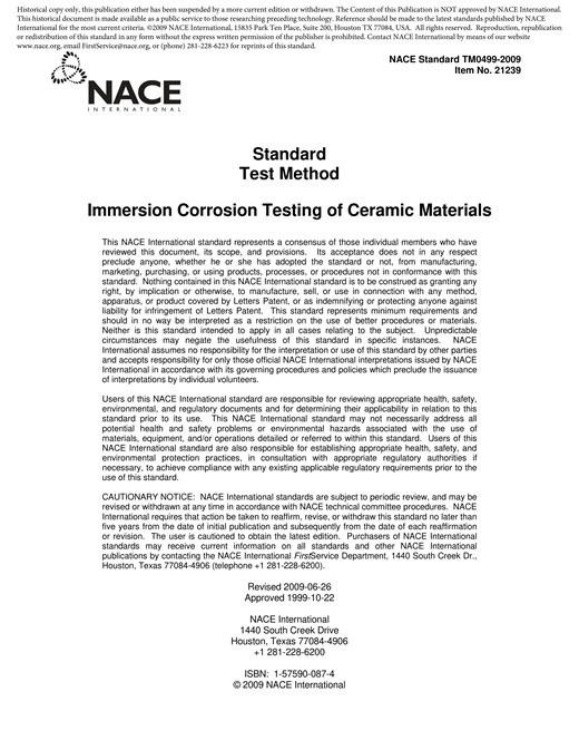 Immersion Corrosion Testing of Ceramic Materials | Standards ...