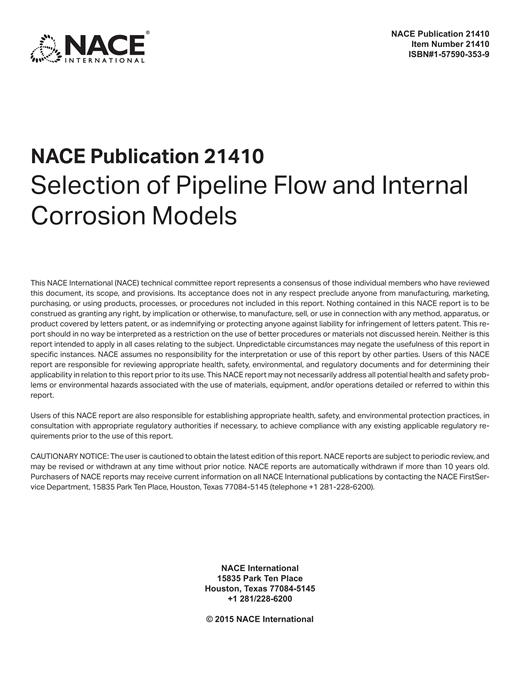 Selection of Pipeline Flow and Internal Corrosion Models | Standards ...