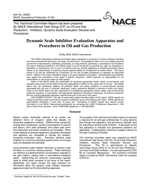 Dynamic Scale Inhibitor Evaluation Apparatus and Procedures in Oil and ...