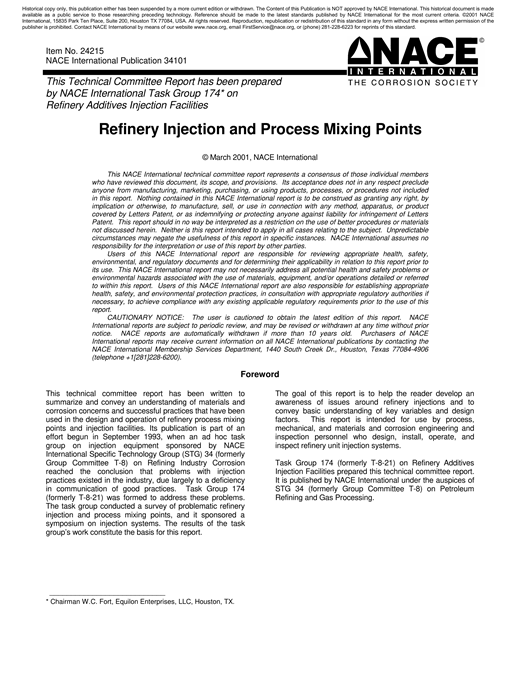 Refinery Injection and Process Mixing Points | Standards | Association ...