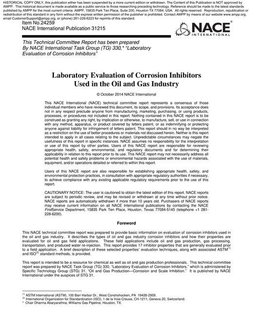 Laboratory Evaluation of Corrosion Inhibitors Used in the Oil and Gas ...