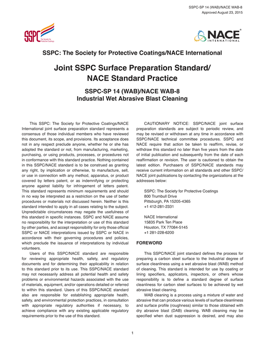 Industrial Wet Abrasive Blast Cleaning | Standards | Association for ...