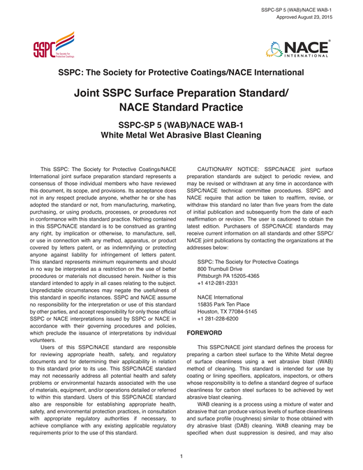 White Metal Wet Abrasive Blast Cleaning | Standards | Association for ...