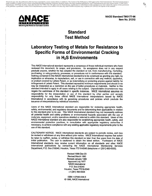 Laboratory Testing of Metals for Resistance to Specific Forms of ...
