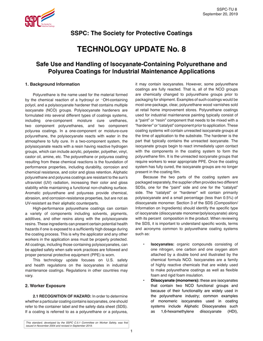 Safe Use and Handling of Isocyanate-Containing Polyurethane and ...