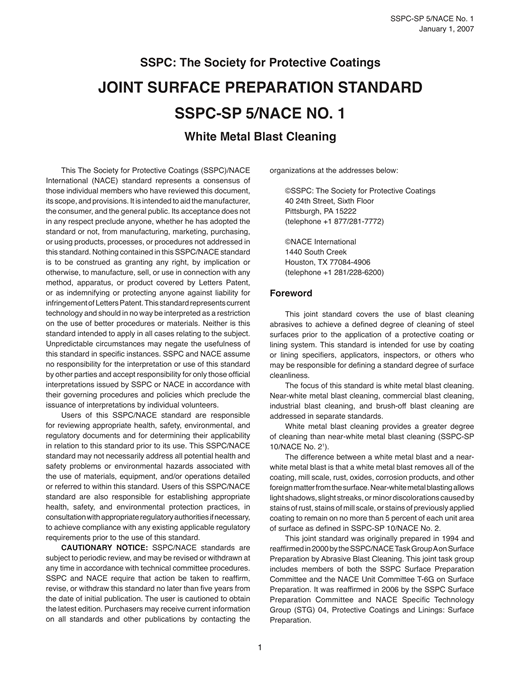 White Metal Blast Cleaning | Standards | Association for Materials ...