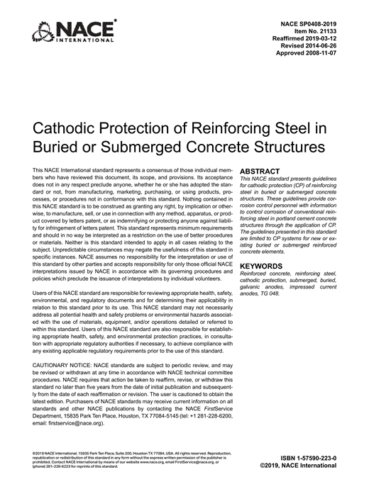 Cathodic Protection of Reinforcing Steel in Buried or Submerged ...