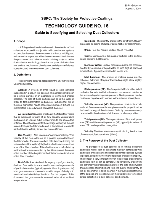 Guide to Specifying and Selecting Dust Collectors | Standards ...